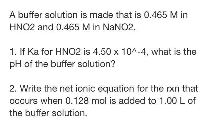 A buffer solution is made that is 0.465 M in HNO2 and | Chegg.com