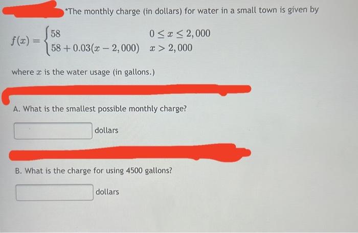 Solved "The monthly charge (in dollars) for water in a small | Chegg.com