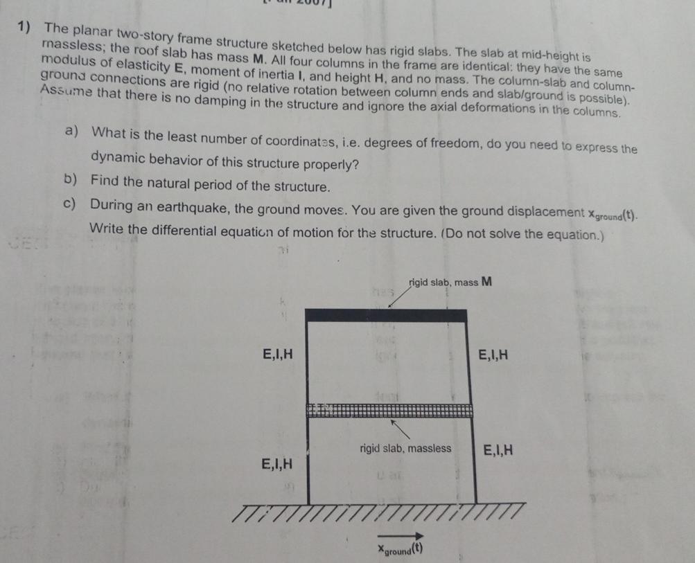 Solved The planar two-story frame structure sketched below | Chegg.com