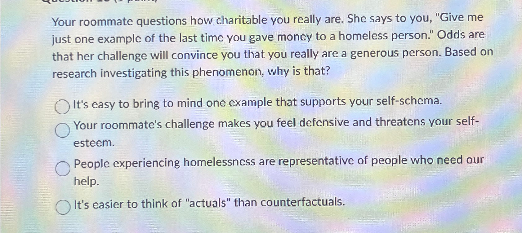 Solved Your roommate questions how charitable you really | Chegg.com