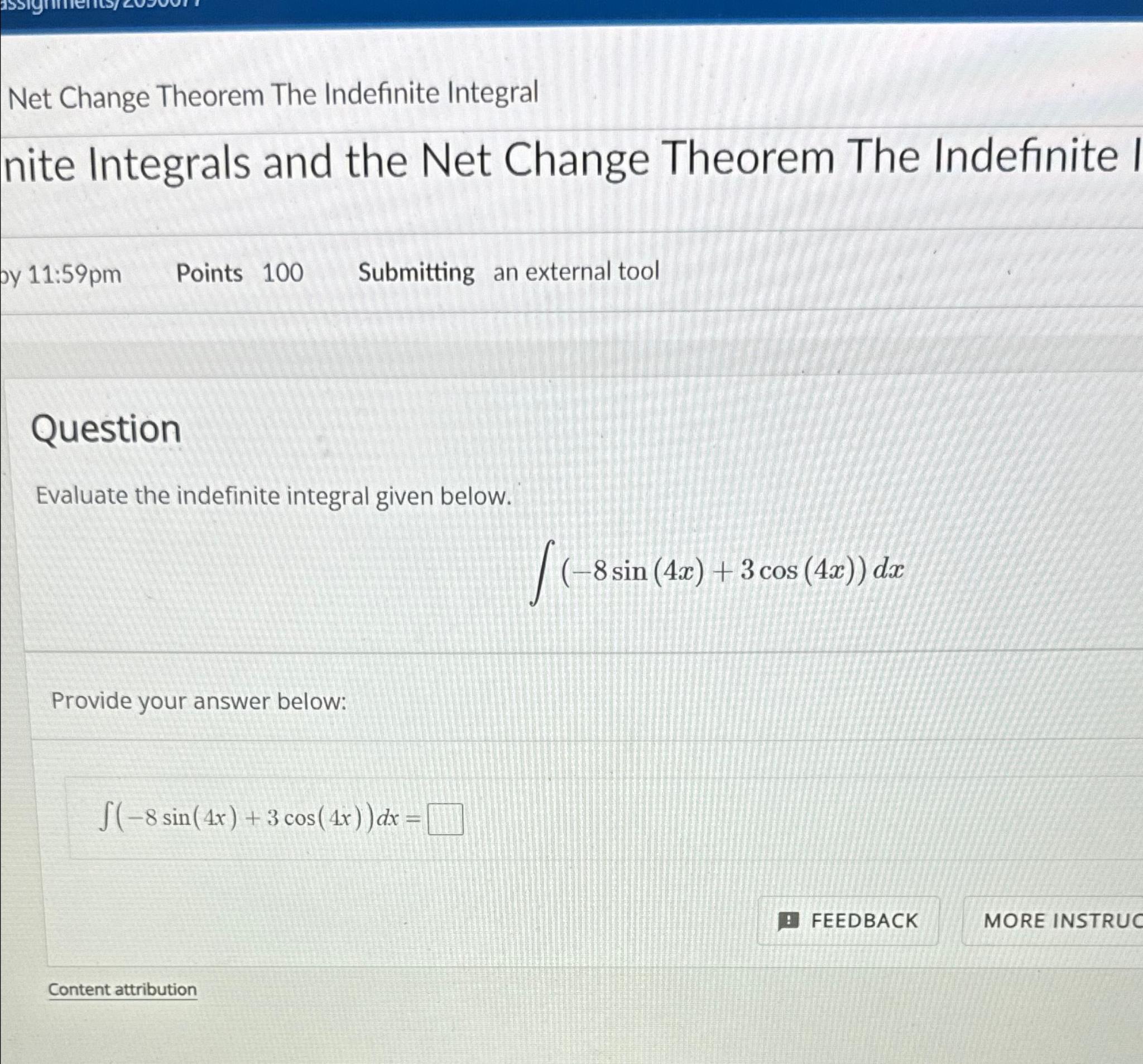 Solved Net Change Theorem The Indefinite Integralnite | Chegg.com
