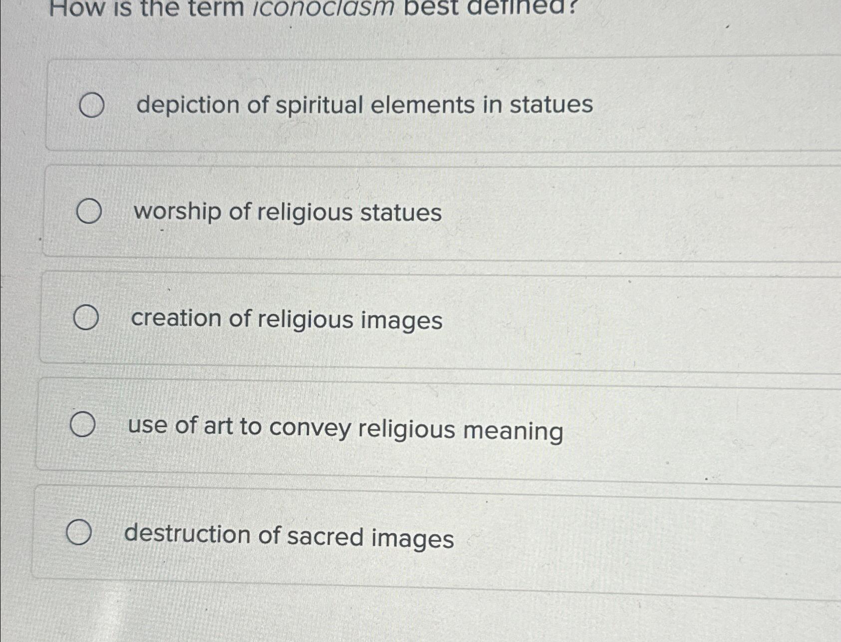 Solved depiction of spiritual elements in statuesworship of | Chegg.com