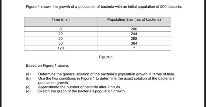 Solved Figure 1 shows the growth of a population of bacteria | Chegg.com