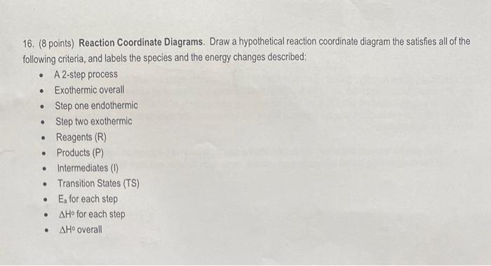 Solved 16 8 Points Reaction Coordinate Diagrams Draw A