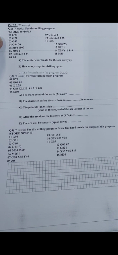 Part 2 (20 ﻿marks)Q2) (9 ﻿marks) ﻿For this milling | Chegg.com