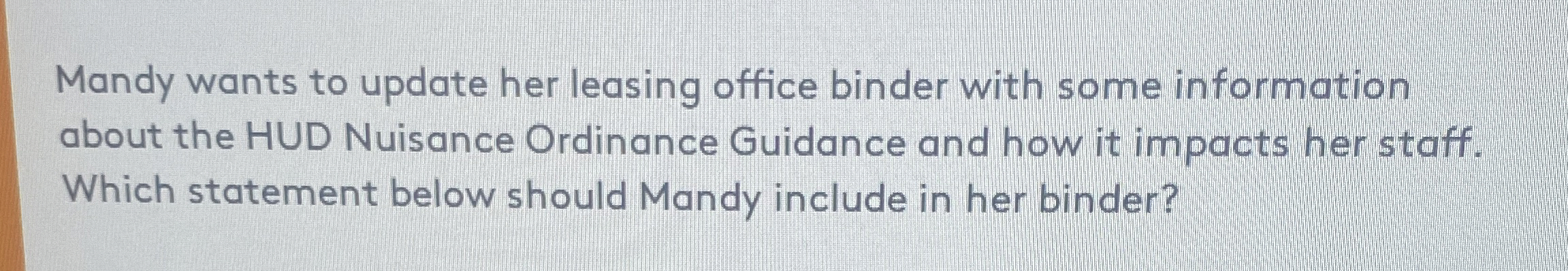 Solved Mandy wants to update her leasing office binder with | Chegg.com