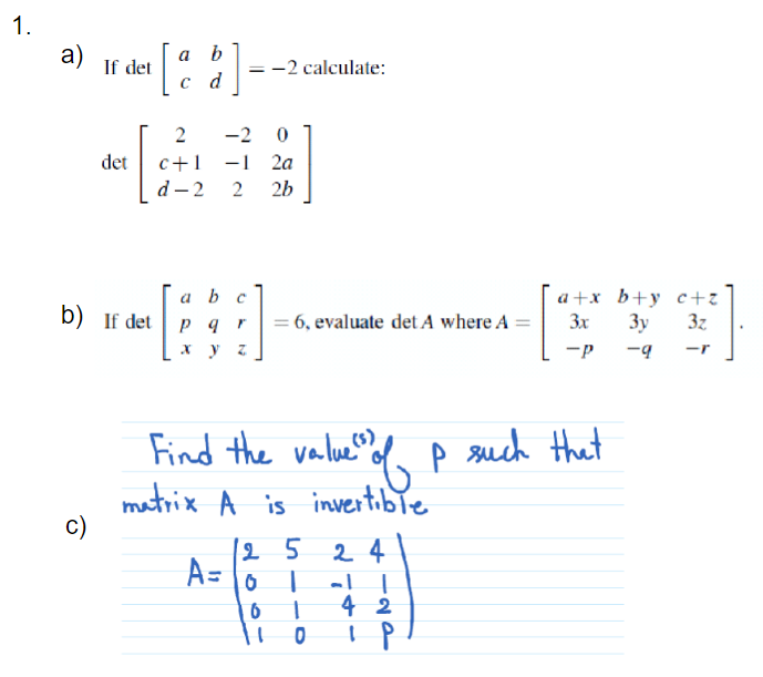 Solved a) ﻿If det[abcd]=-2 | Chegg.com