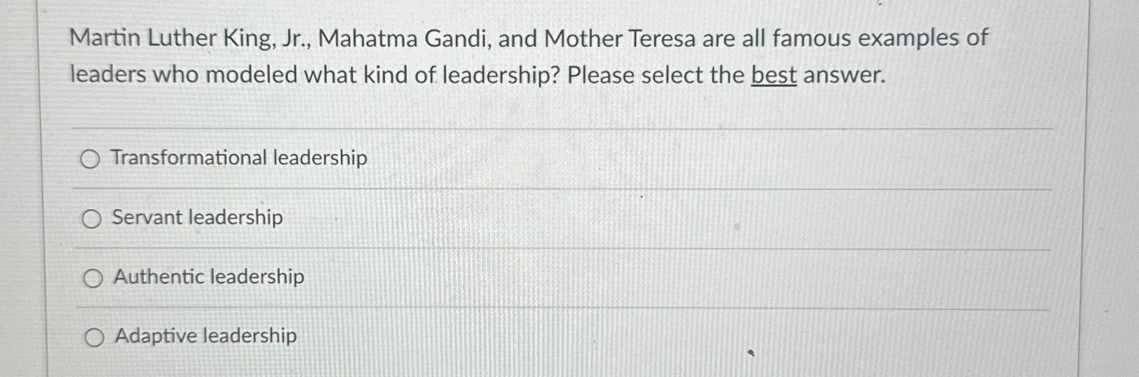Solved Martin Luther King, Jr., ﻿Mahatma Gandi, and Mother | Chegg.com