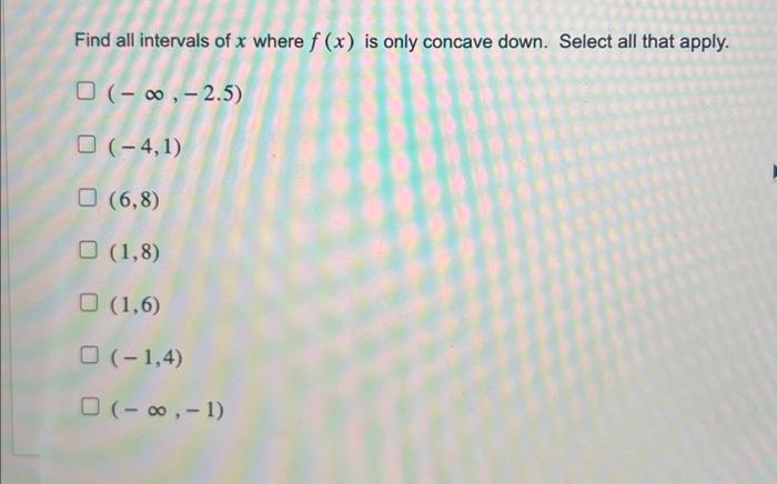 Solved Find all intervals of x where f(x) is only concave | Chegg.com