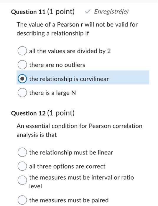 Solved The value of a Pearson r will not be valid for | Chegg.com
