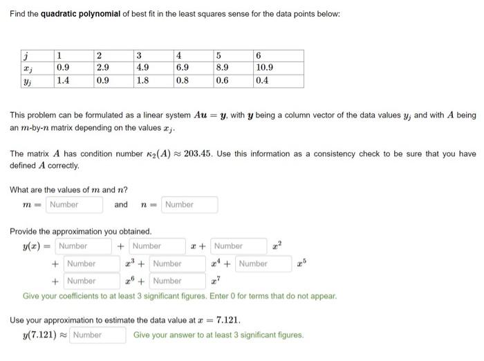 Find the quadratic polynomial of best fit in the | Chegg.com