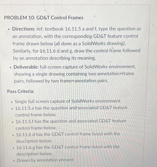 Solved PROBLEM 10: GD\&T Control Frames - Directions: ref. | Chegg.com