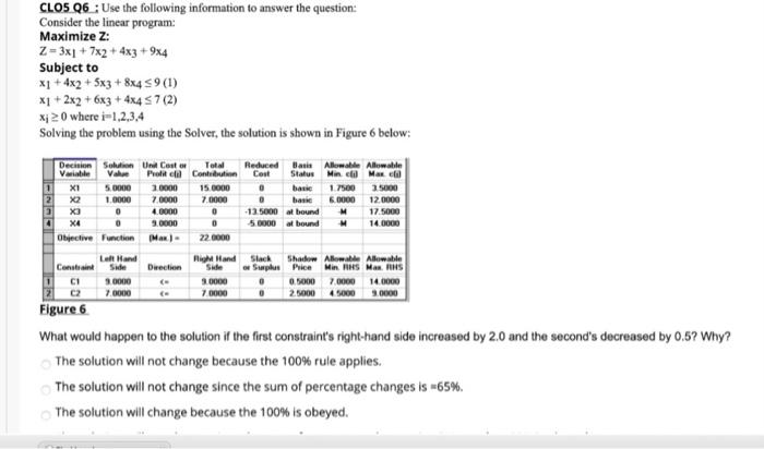 Solved CLOS Q6: Use the following information to answer the | Chegg.com