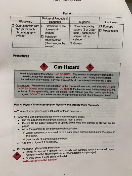 Lab 10. Photosynthesis Paper Chromatography and Plant | Chegg.com