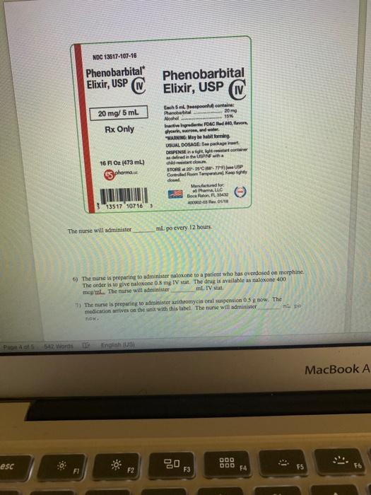 Solved NDC 13817-107-16 Phenobarbital Elixir, USP W | Chegg.com