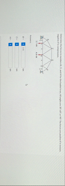 Solved Determine the forces in members BL, ﻿C , ﻿and F ﻿H | Chegg.com