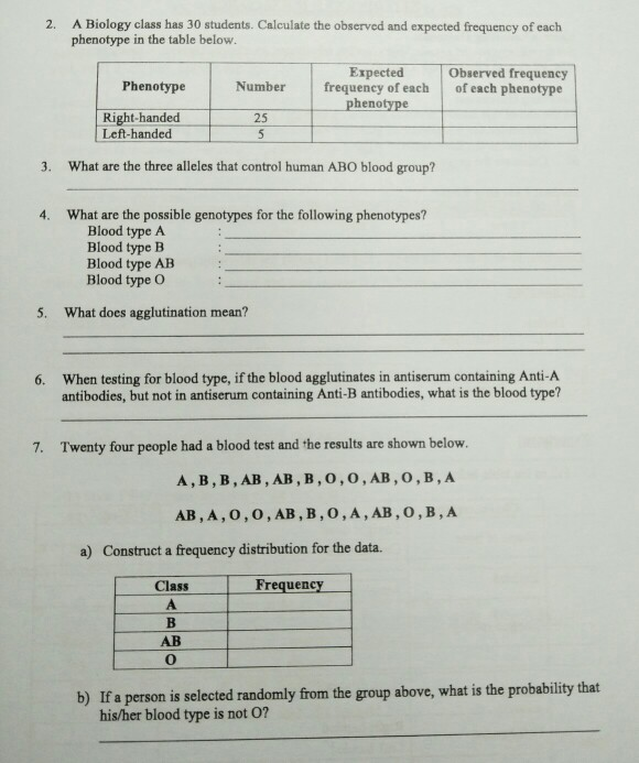 Solved 2. A Biology class has 30 students. Calculate the | Chegg.com