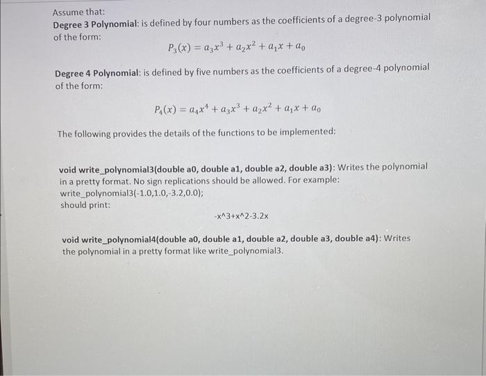 Solved Assume that: Degree 3 Polynomial: is defined by four | Chegg.com