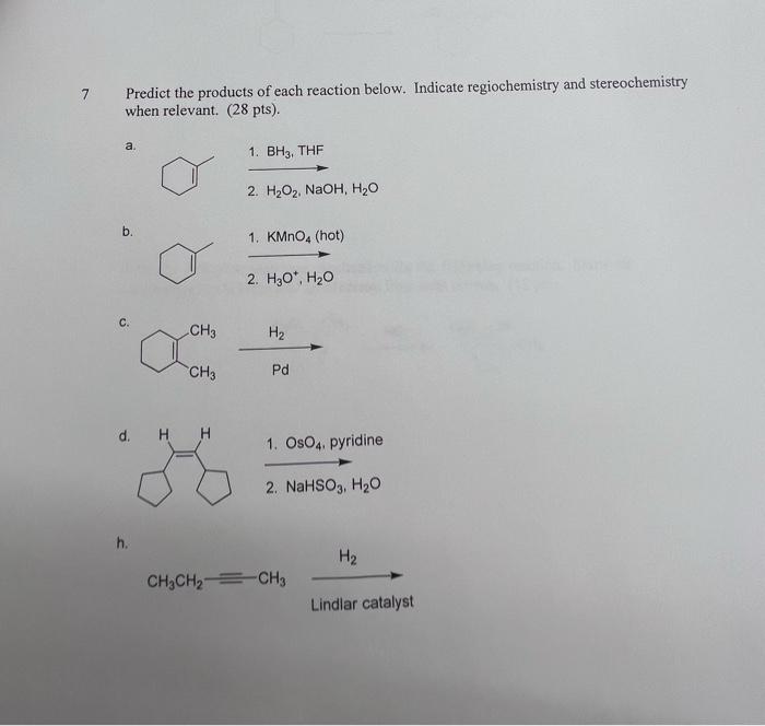 Solved Predict the products of each reaction below. Indicate | Chegg.com