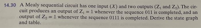 Solved 14.30 A Mealy sequential circuit has one input (X) | Chegg.com