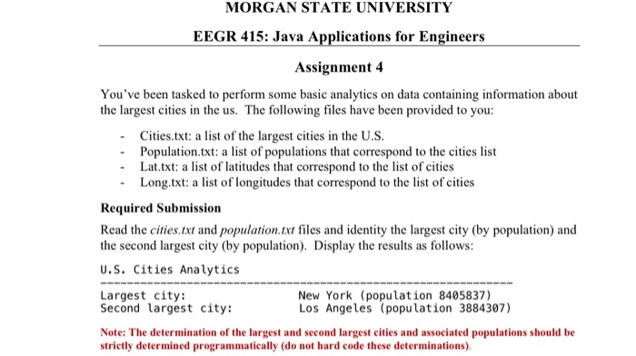 Solved MORGAN STATE UNIVERSITY EEGR 415: Java Applications | Chegg.com