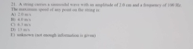 Solved A string cames an susoidal wave with an amplitude of | Chegg.com