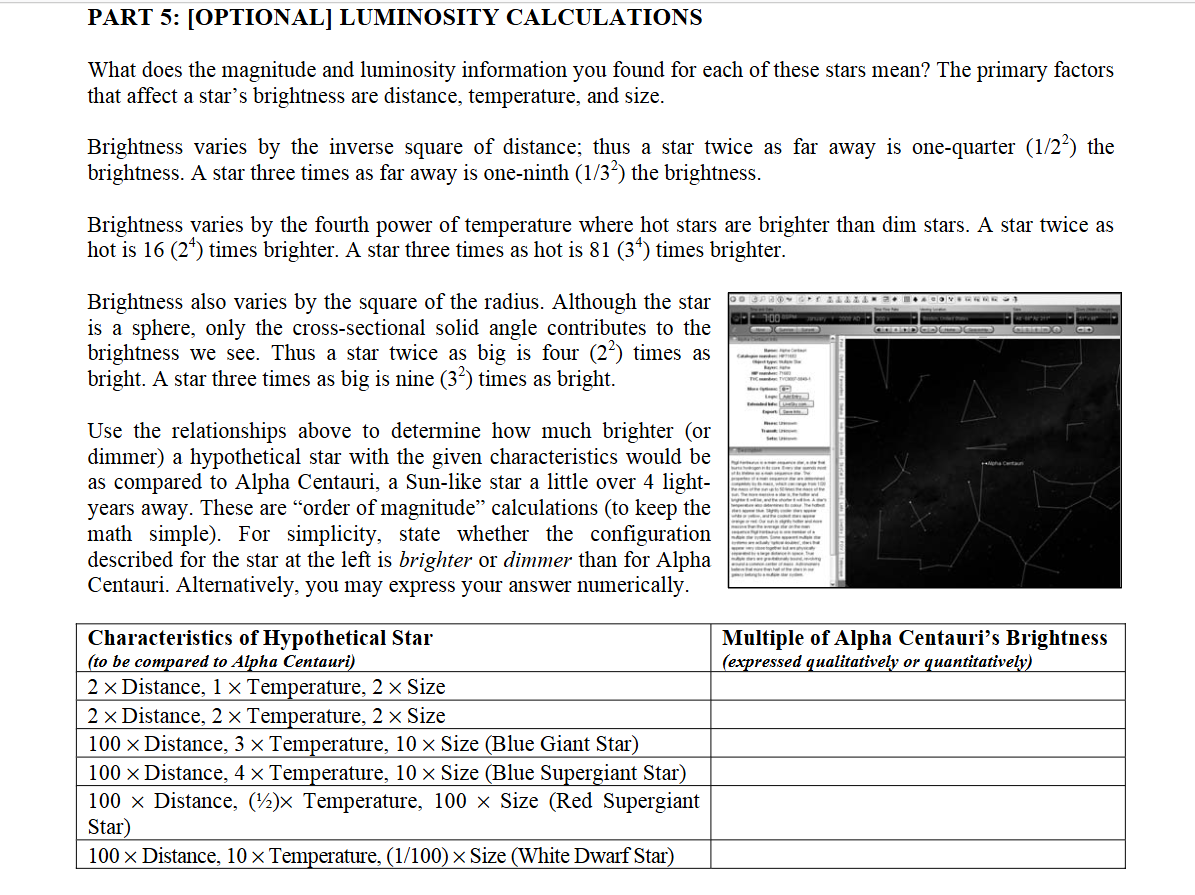 Solved PART 5: [OPTIONAL] ﻿LUMINOSITY CALCULATIONS What does | Chegg.com