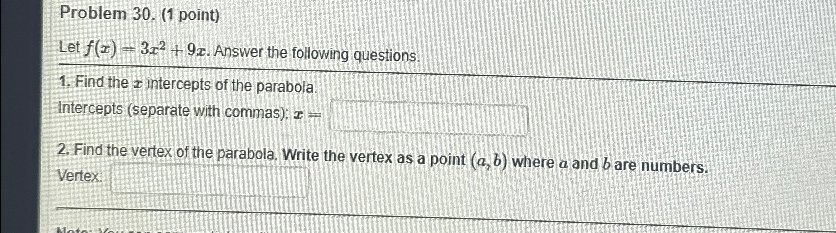 Solved Problem 30 . (1 ﻿point)Let f(x)=3x2+9x. ﻿Answer the | Chegg.com