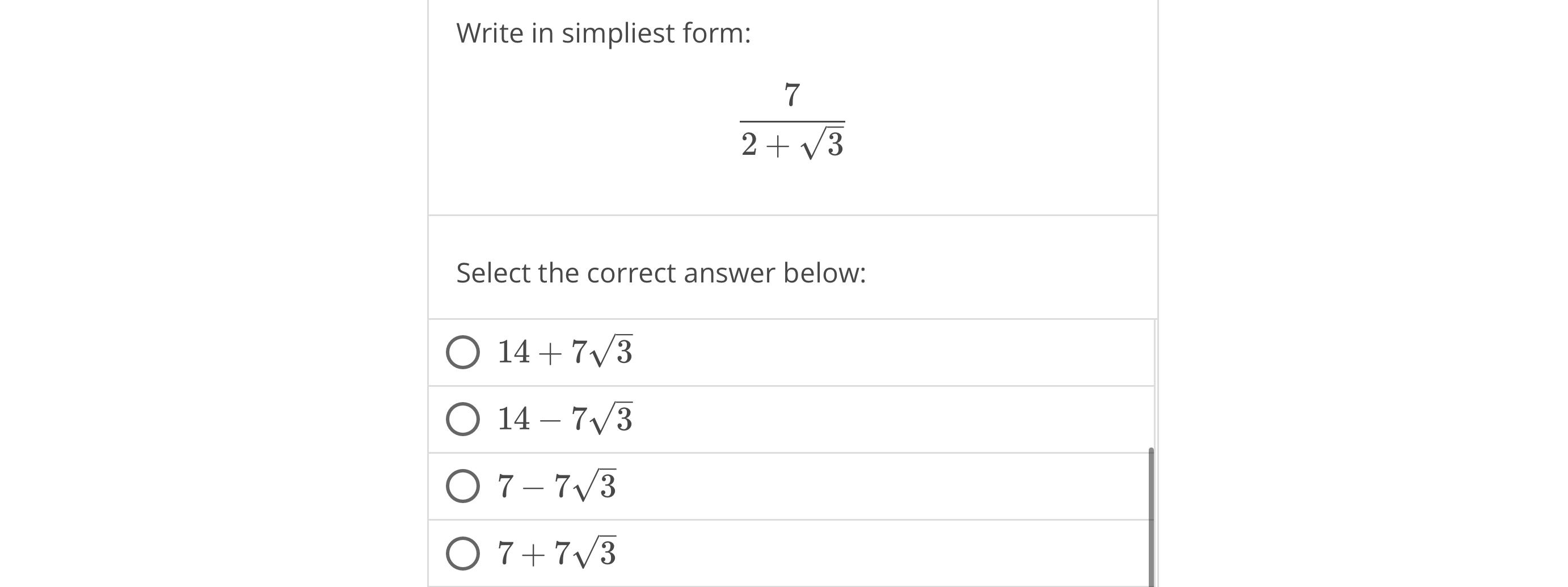 Solved Write in simpliest form:72+32Select the correct | Chegg.com