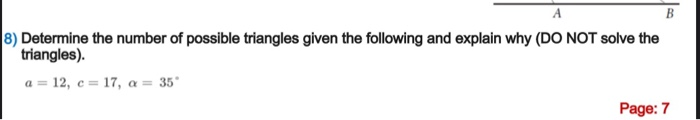 Solved B A 8) Determine the number of possible triangles | Chegg.com