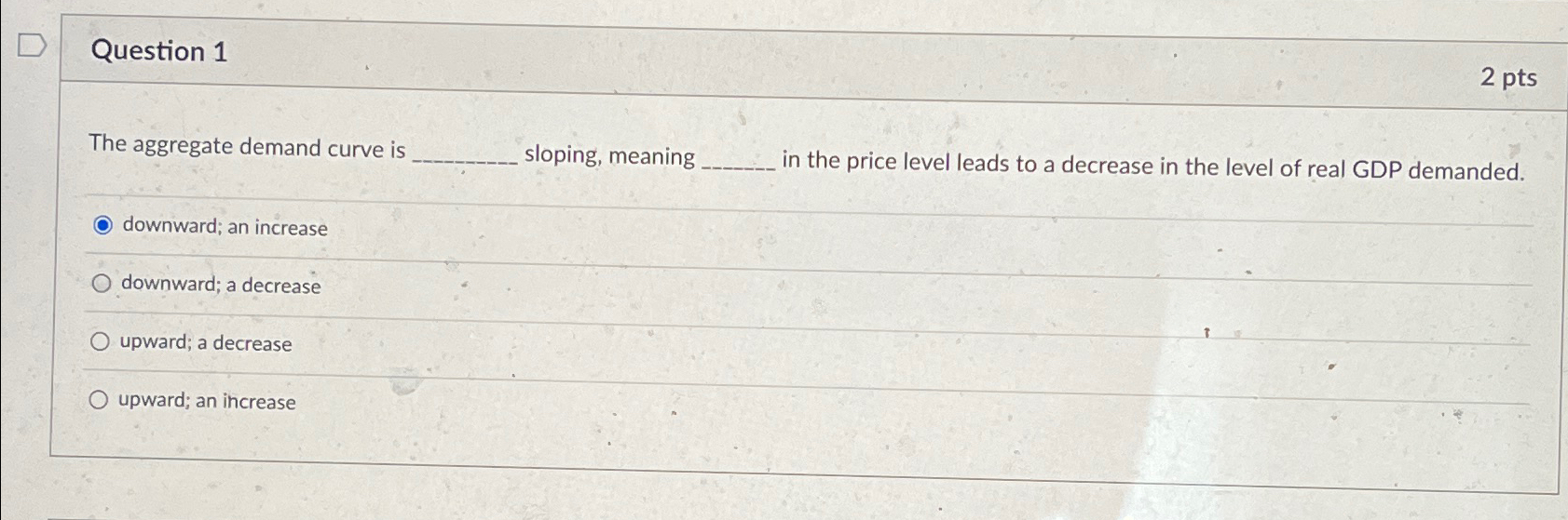Solved Question 12 ﻿ptsThe aggregate demand curve is | Chegg.com