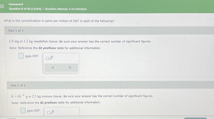 Solved What is the concentration in parts per million of DDT | Chegg.com