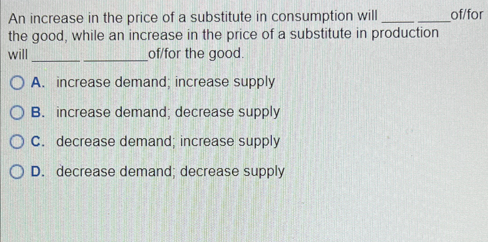 Solved An increase in the price of a substitute in | Chegg.com