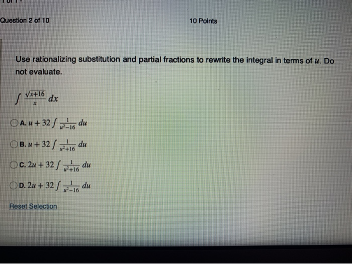 Question 2 of 10 10 Points Use rationalizing | Chegg.com