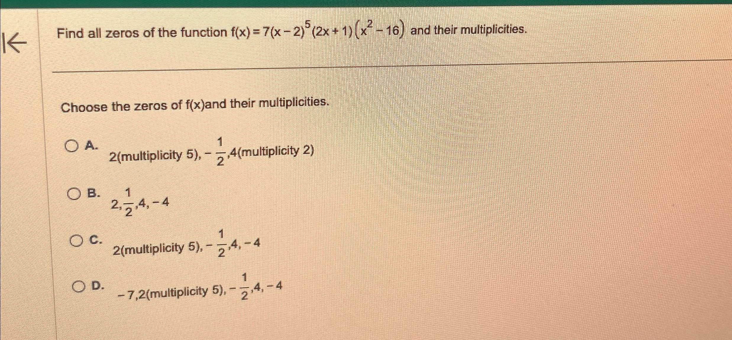 Solved Find all zeros of the function | Chegg.com