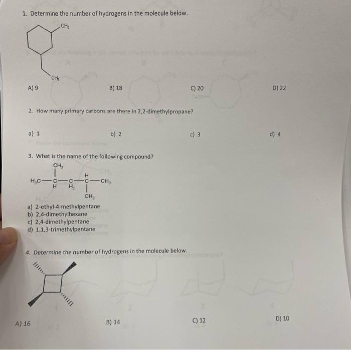 Solved 1. Determine the number of hydrogens in the molecule | Chegg.com