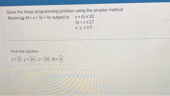 Solved Solve the linear programming problem using the | Chegg.com