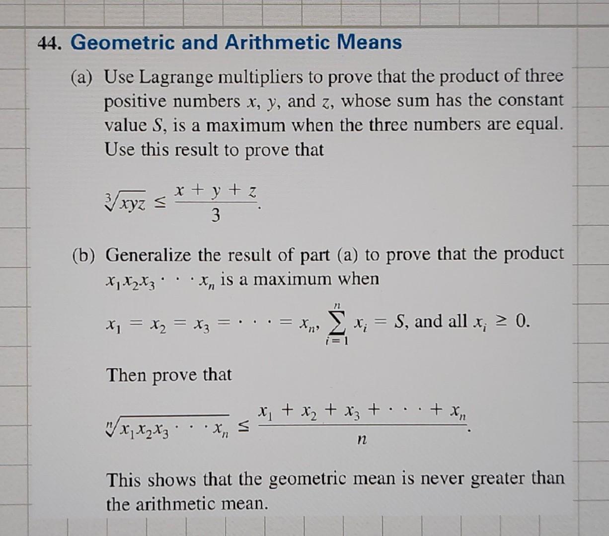 Solved 4. Geometric and Arithmetic Means (a) Use Lagrange | Chegg.com