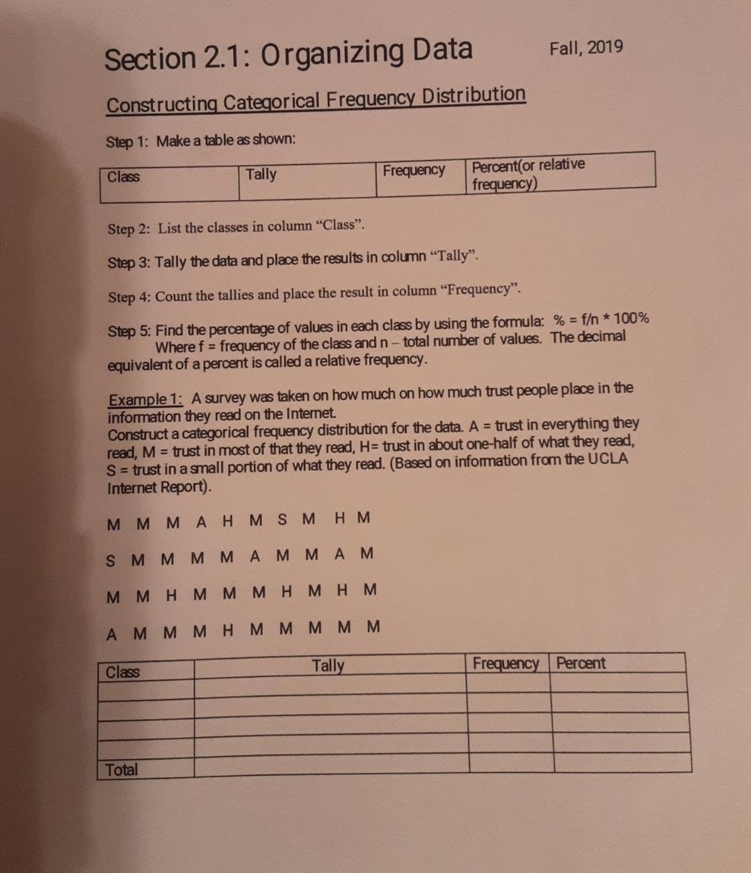Solved Section 2.1: Organizing DataFall, 2019Constructing | Chegg.com