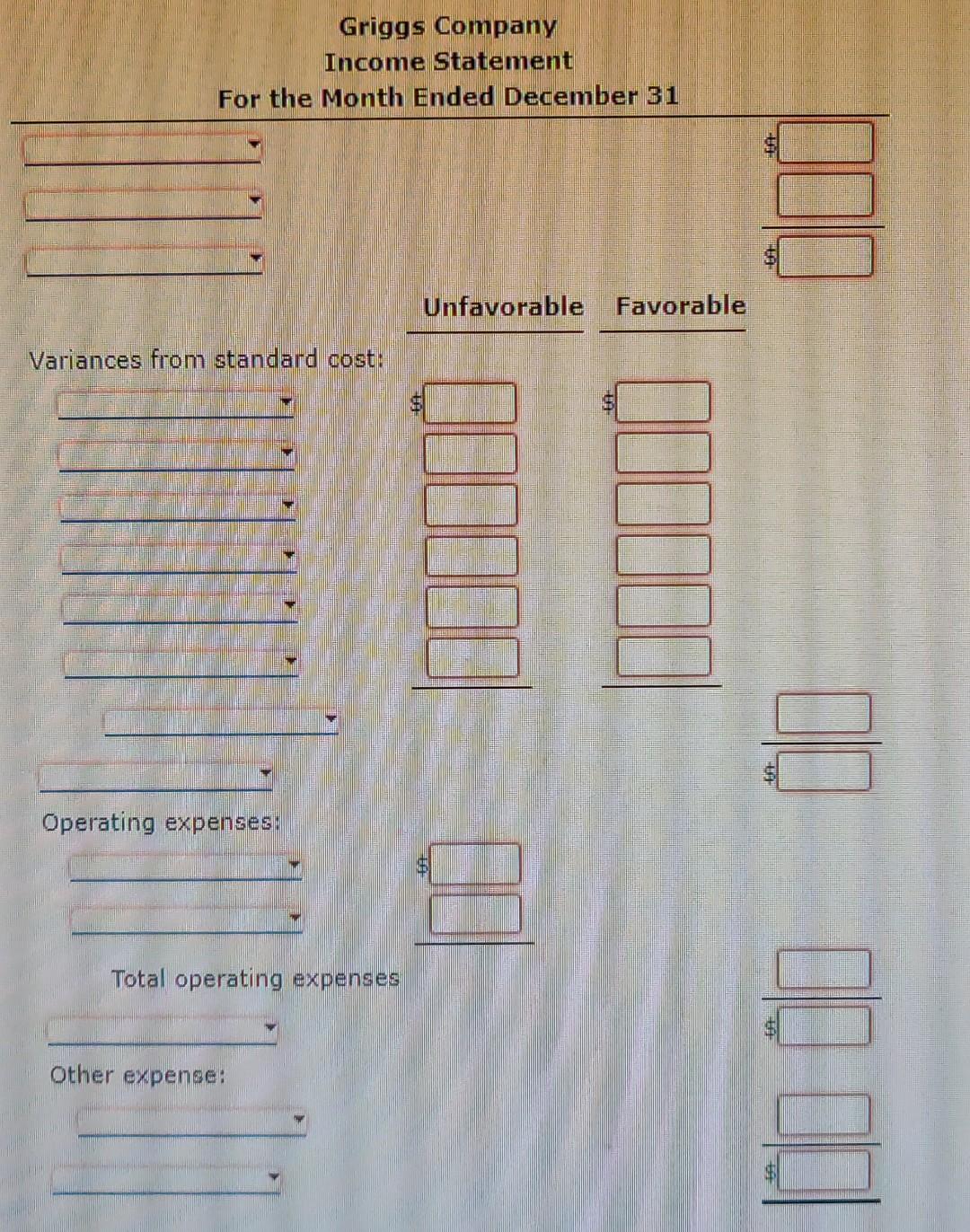 Solved Income Statement Indicating Standard Cost Variances | Chegg.com