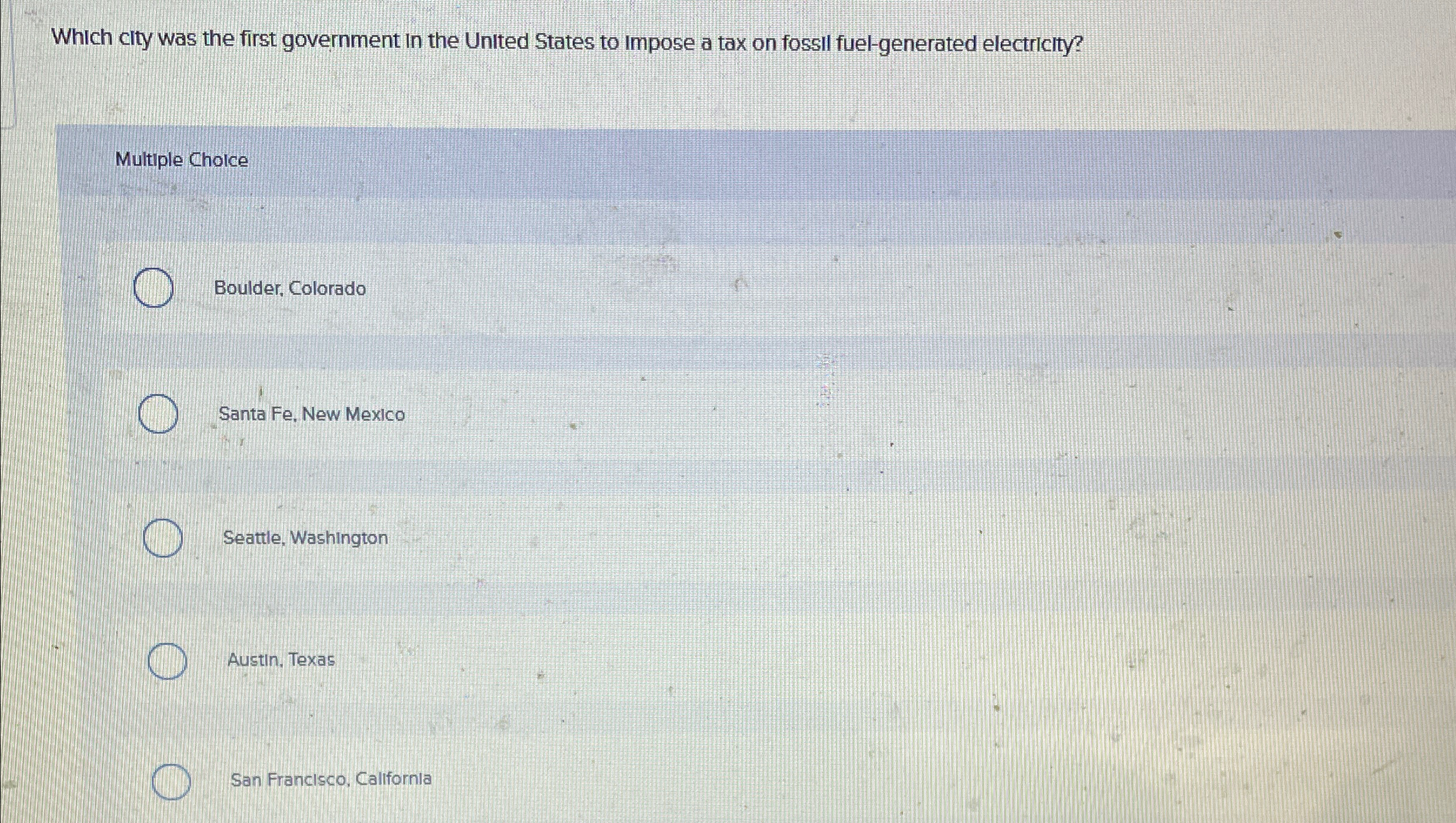 Solved Which city was the first government in the United | Chegg.com