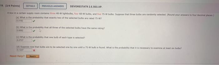 Solved 19. [3/4 Points) DETAILS PREVIOUS ANSWERS DEVORESTAT9 | Chegg.com