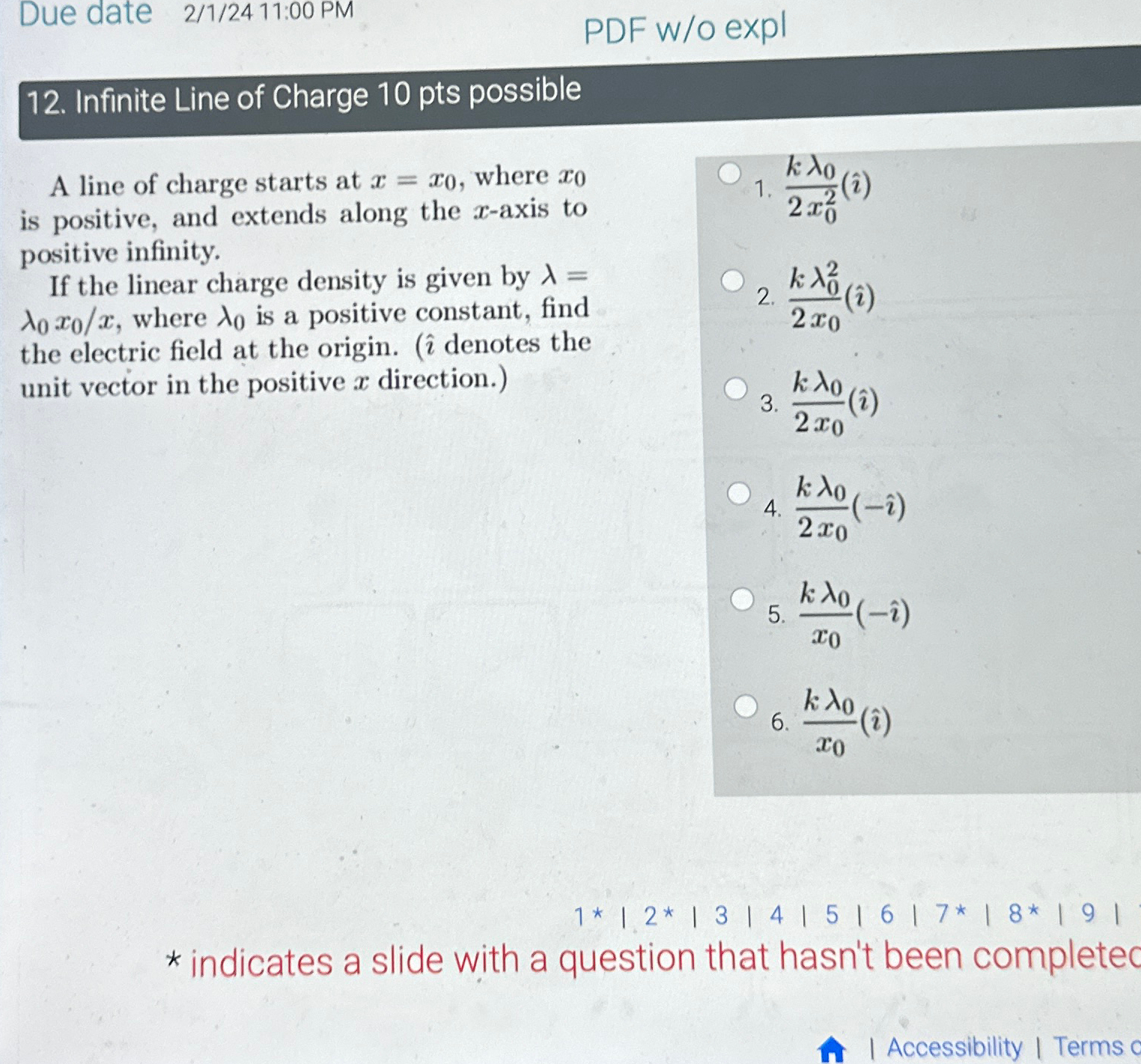 Solved Due date 21?2411:00 ﻿PMPDF w/o expl12. ﻿Infinite Line | Chegg.com