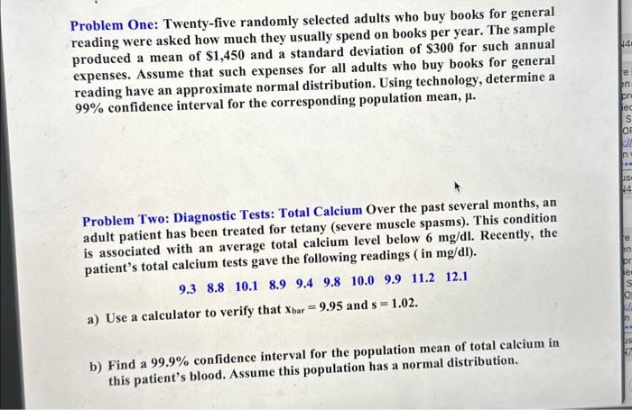 Solved Problem One: Twenty-five randomly selected adults who | Chegg.com