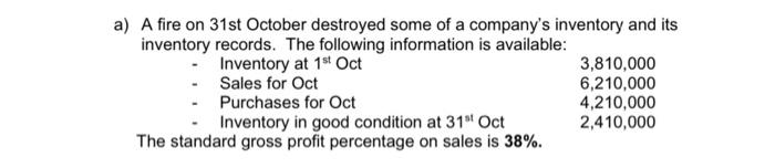 Solved a) A fire on 31st October destroyed some of a | Chegg.com
