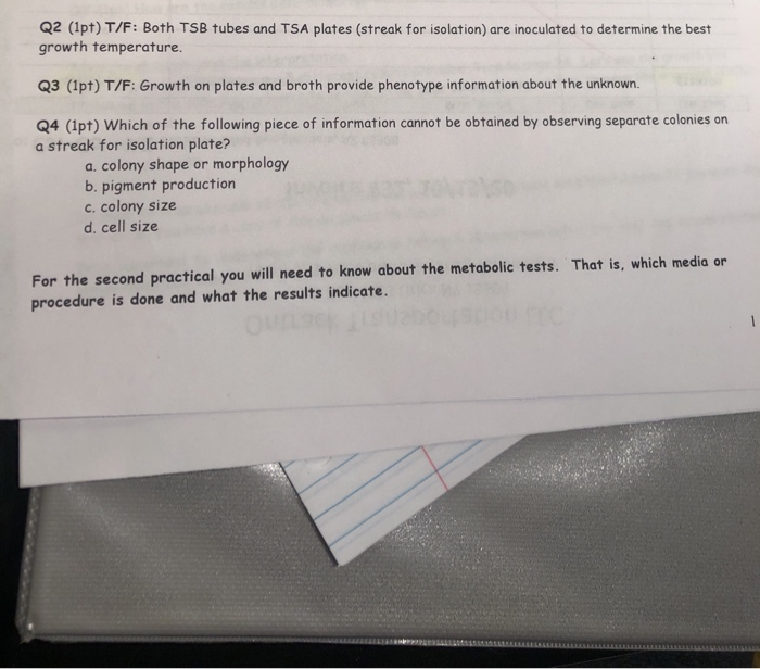 Solved Q2 (1pt) T/F: Both TSB tubes and TSA plates (streak | Chegg.com