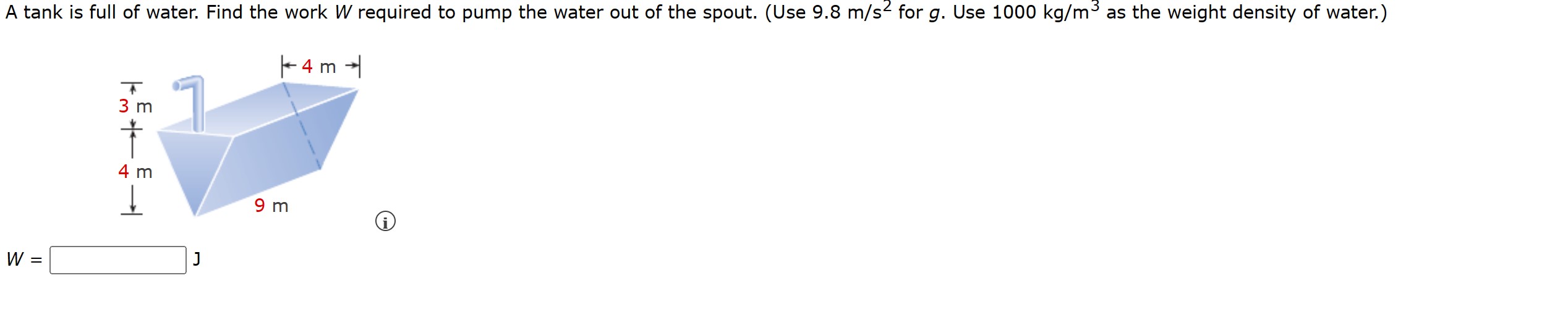 Solved A tank is full of water. Find the work W ﻿required to | Chegg.com