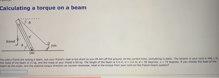 Solved Calculating a torque on a beam friend pin You and a | Chegg.com