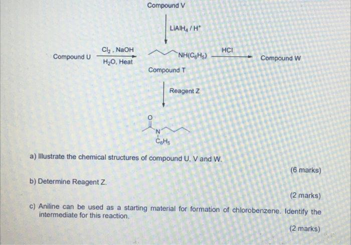 Solved Compound V LIAIH, /H HCI Compound U Cly, NaOH H2O. | Chegg.com