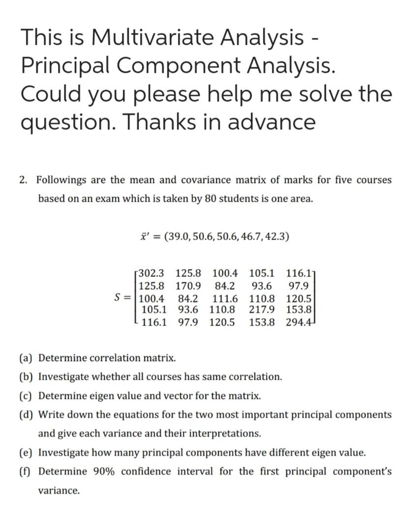 Solved This is Multivariate Analysis Principal Component | Chegg.com